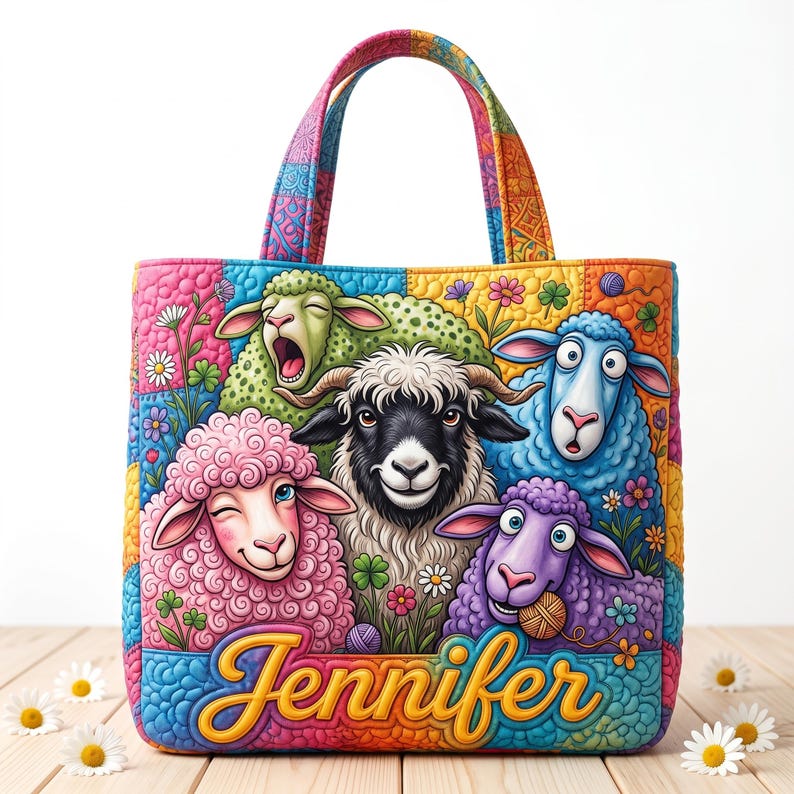 Personalized Sheep Goat Tote Bag, Custom Name Knitter Gift, 3D Cute ...