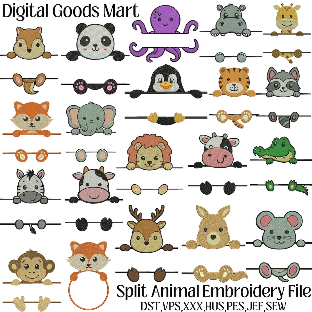 Cute Split Animal Embroidery Design Bundle, Peek Animal Faces ...