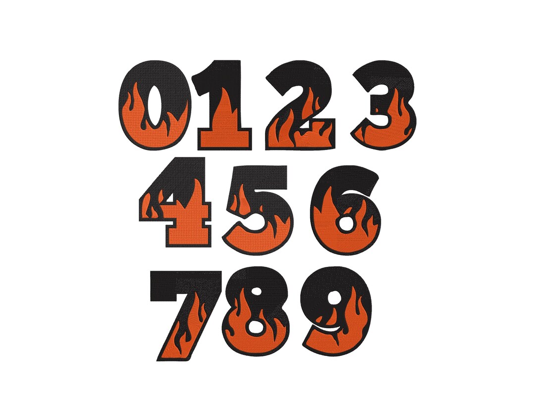 Flaming Numbers Embroidery, Numbers Embroidery, Mini Numbers Embroidery ...