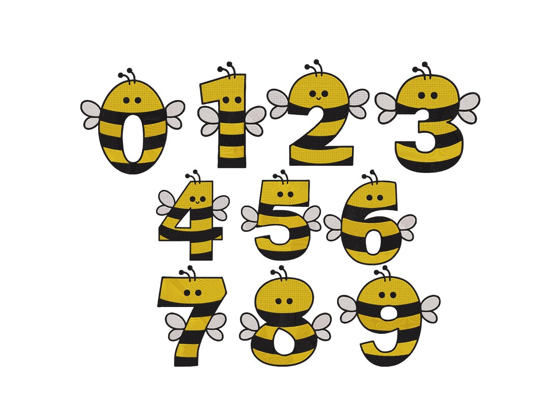 Honey Bee Embroidery, Bee Numbers Embroidery, Mini Numbers Embroidery ...