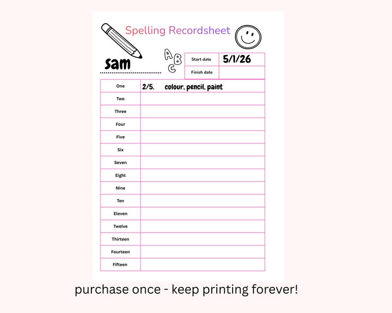 Spelling Record Sheet Printable | Teacher & Practitioner Resource | A4 ...
