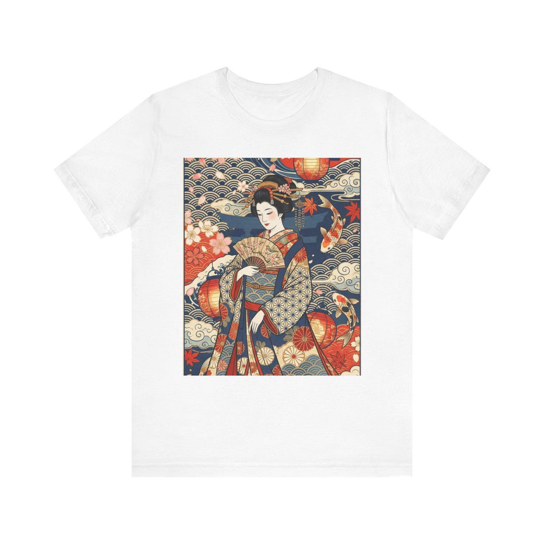 Vintage Geisha Illustration T-shirt | Japanese Ukiyo-e Kimono Art Tee ...