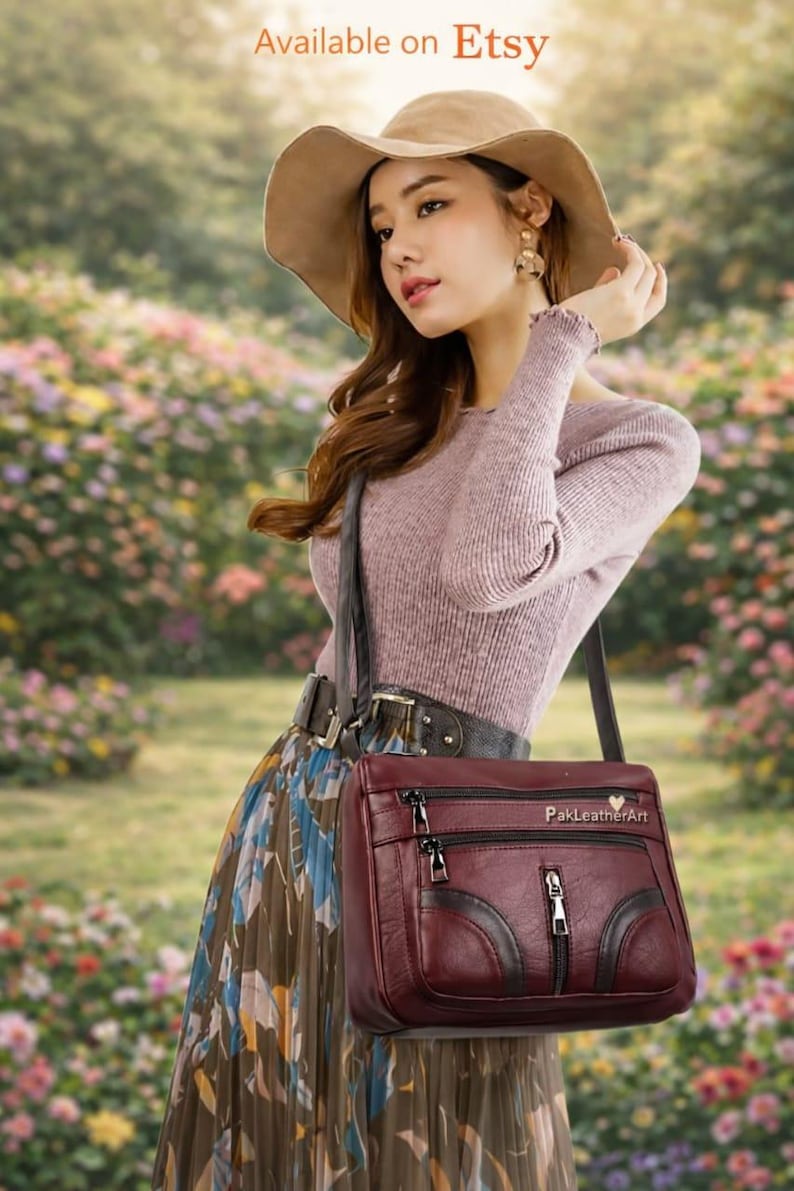 Leather Crossbody Bag – Multi-zip Shoulder Purse, Adjustable Strap - Etsy