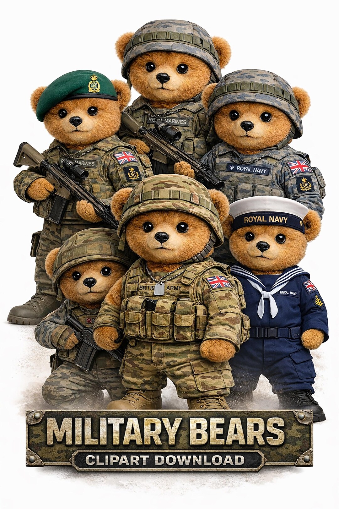 Military Cute Bears Character Digital Downloads, Clipart, Sublimation ...