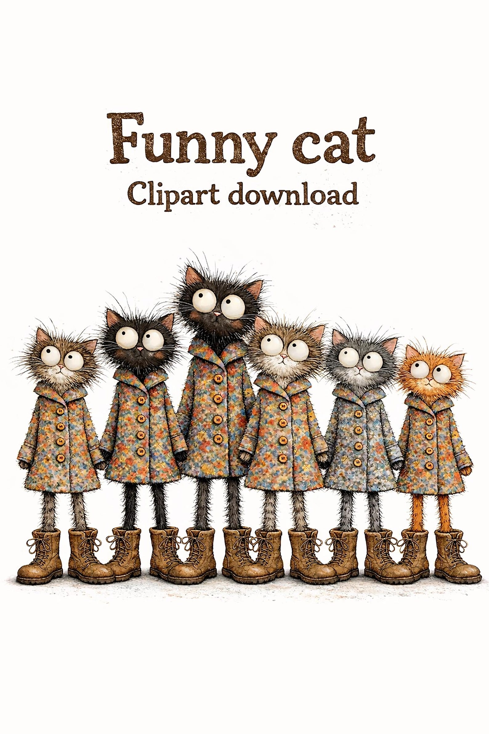 Funky Funny Cats Character Digital Downloads, Clipart, Sublimation ...