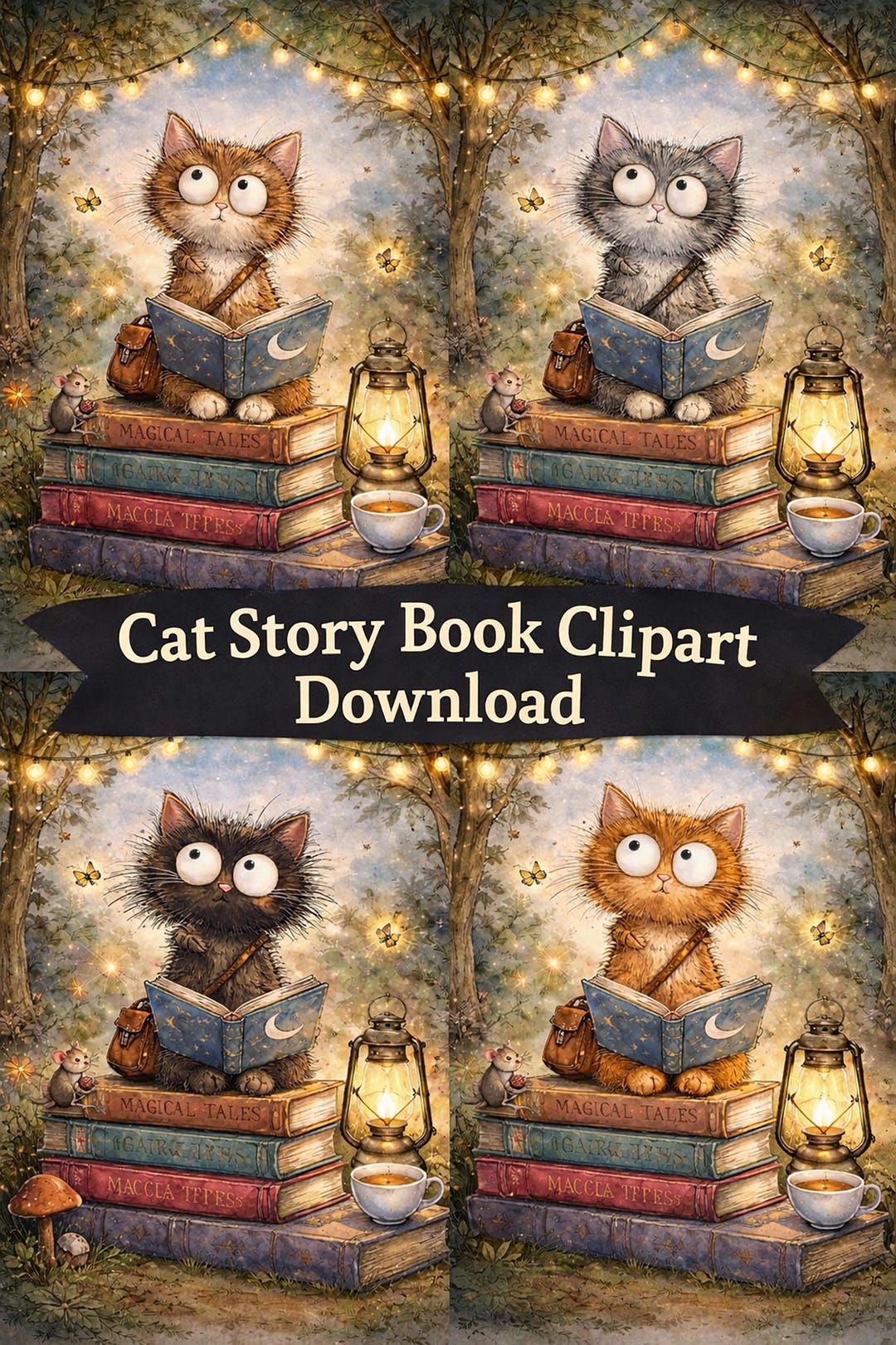Story Telling Cats Character Digital Downloads, Clipart, Sublimation ...