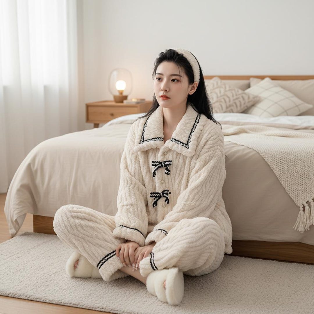 Women’s Winter Pajama Set, 2-piece Thick Warm Homewear, Padded Princess ...