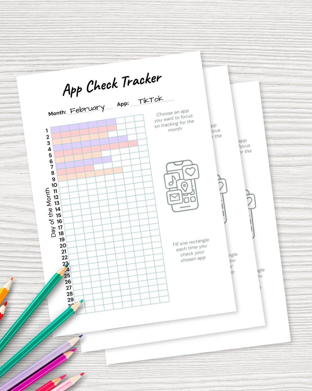 Monthly App Check Tracker Printable - App Usage Awareness Log (A4, US ...