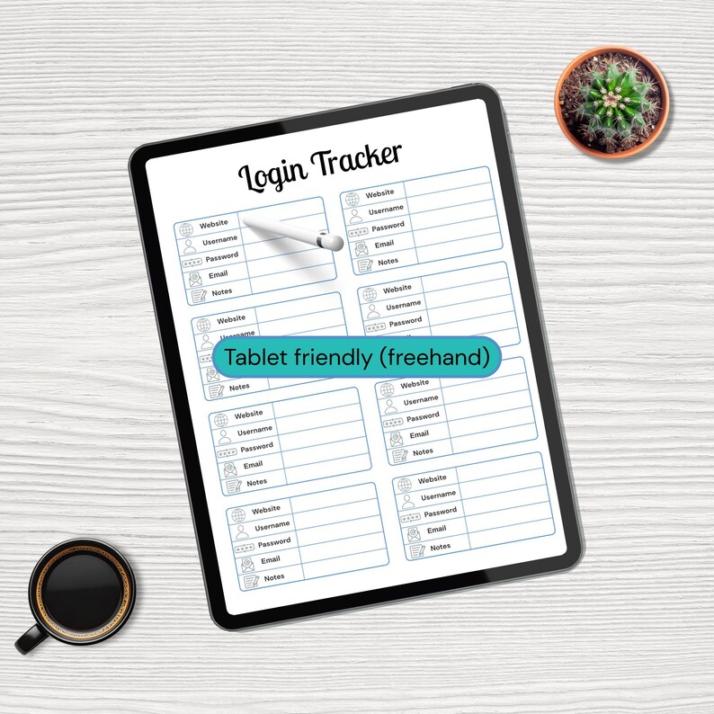 Login Tracker Printable PDF | Sizes A4 US Letter and A5 | Username and ...