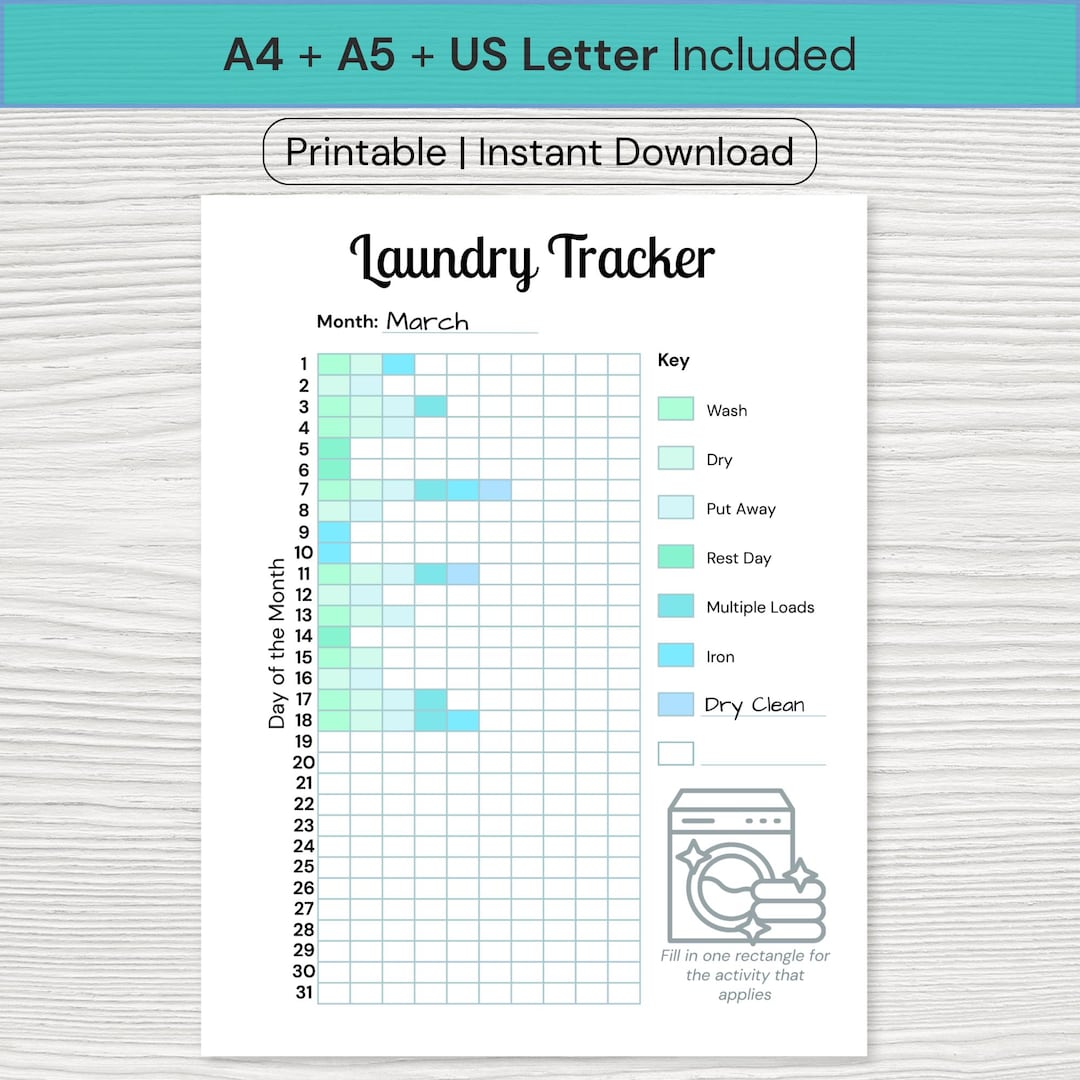 Laundry Tracker MONTHLY | Printable Journal Page | A4 US Letter A5 ...