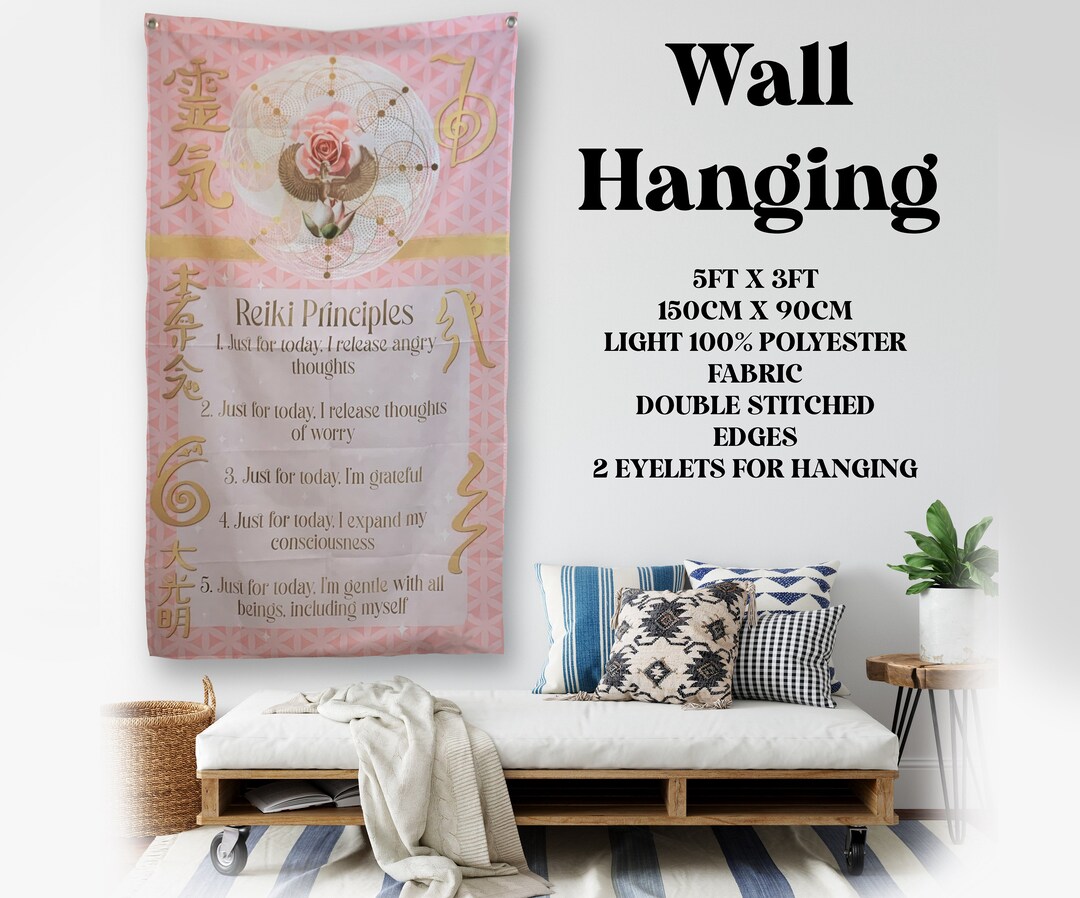 Reiki Principles With Symbols Wall Hanging, Festival Flag, Healing Room ...