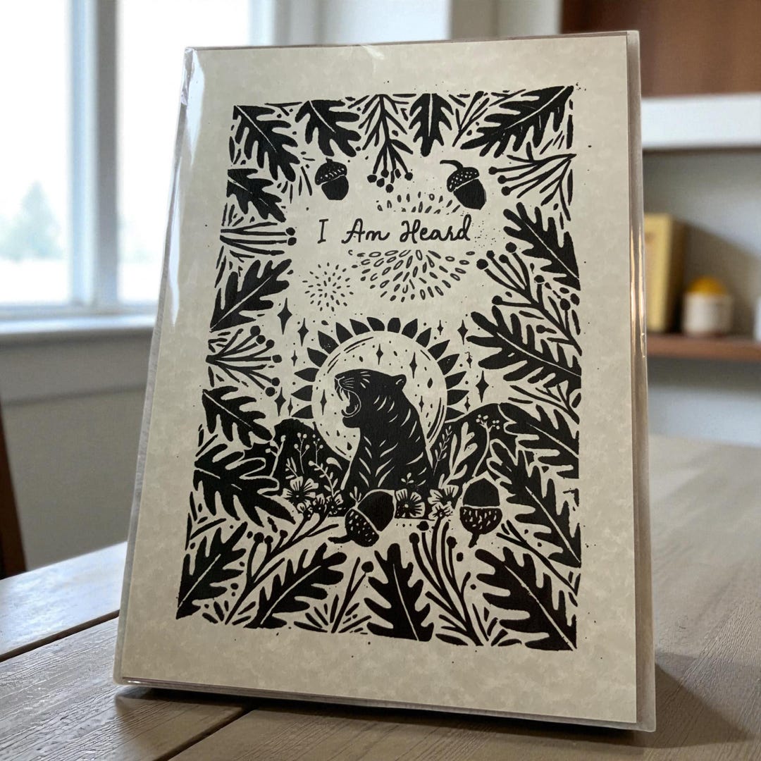 Folk Art Tiger Linocut Style Print, Parchment Paper A4, Cottagecore ...