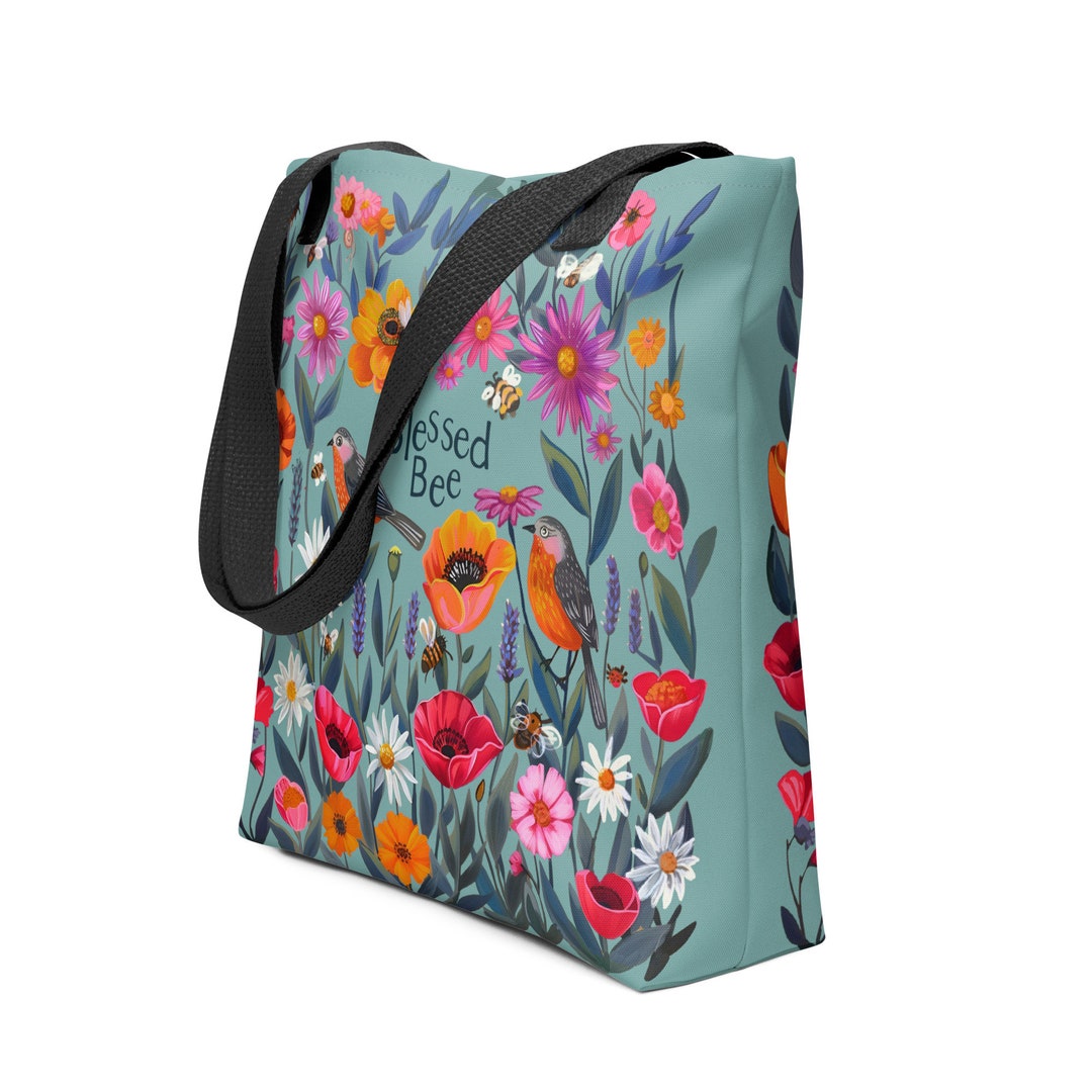Pagan blessed Bee Bright Floral Folk Art Tote Bag, Summer Handbag, Fun ...
