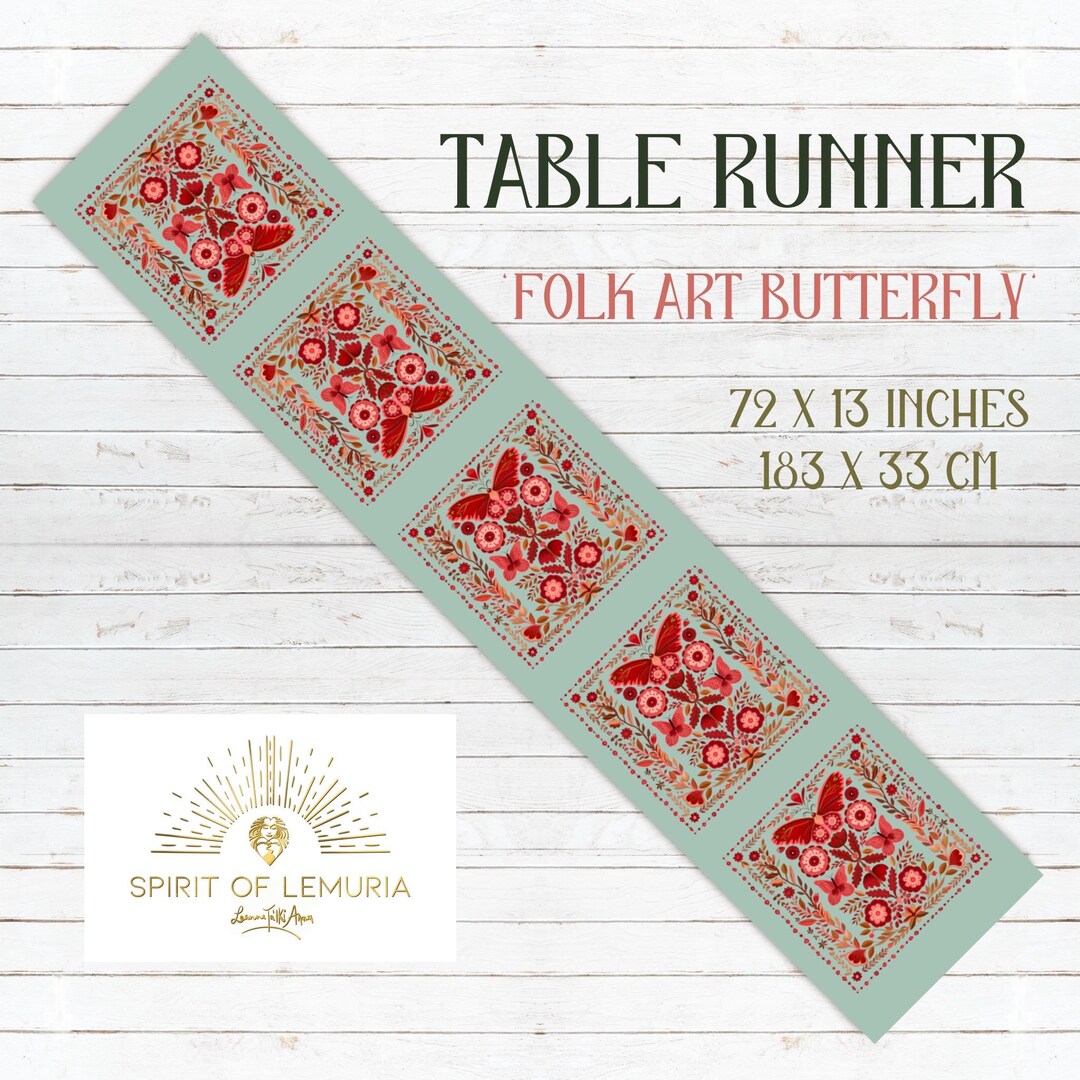 Vintage Style Pink and Red Folk Art Table Runner 13x72 Inches Perfect ...