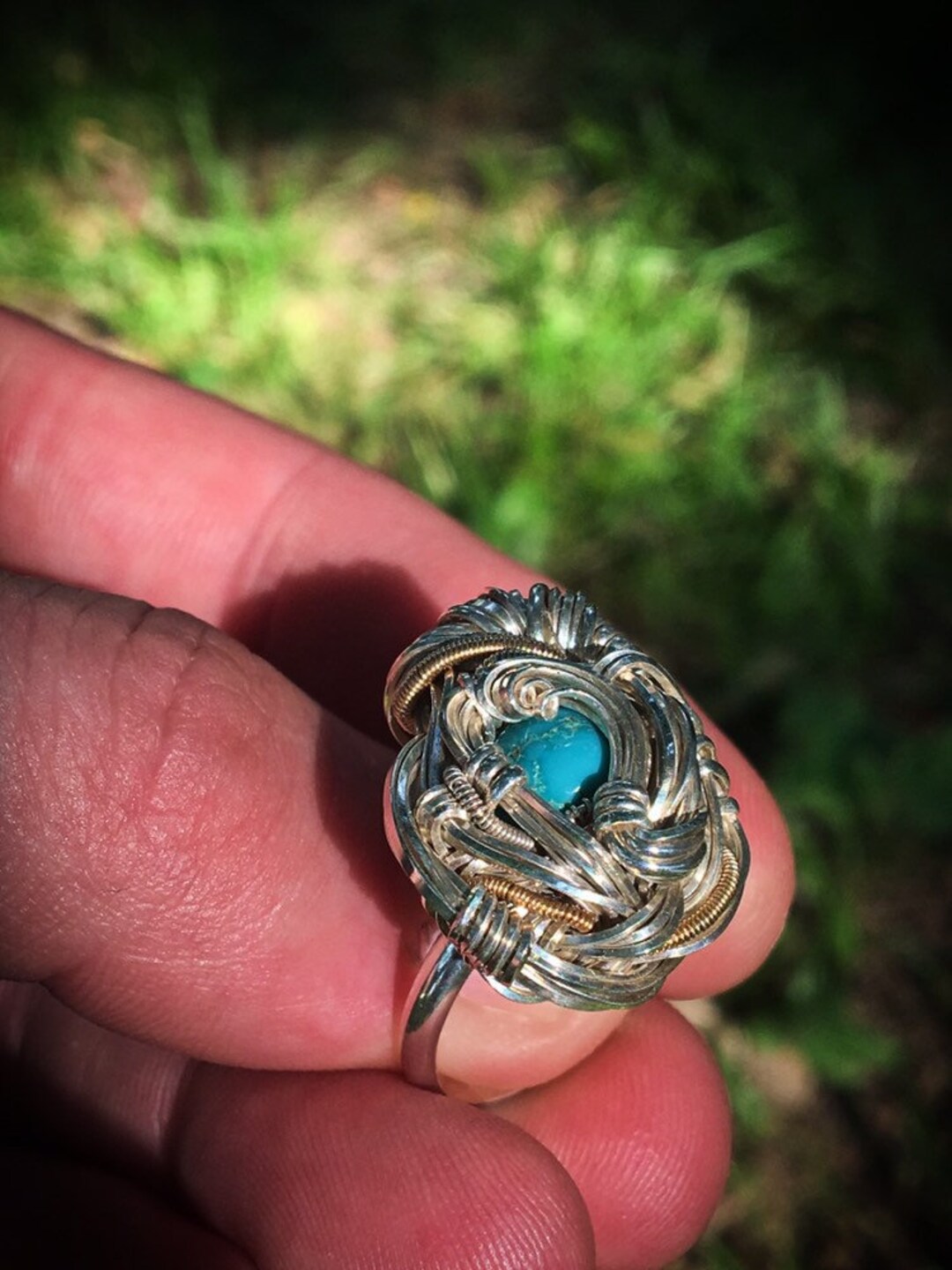 Turquoise (gecko Mine, Nevada) Wire Wrapped Ring Size 8 | Solid 14k ...