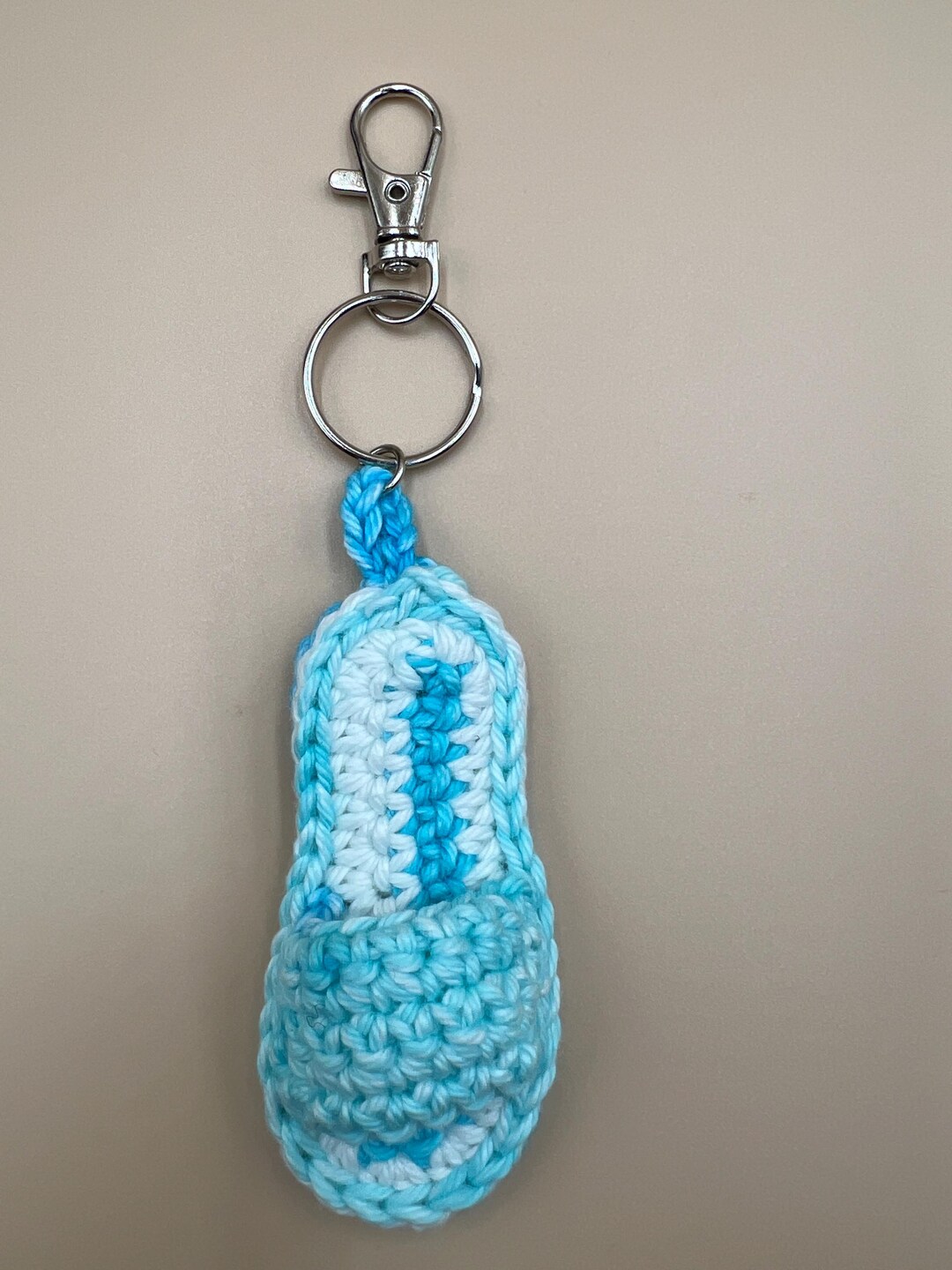 Crochet Baby Bootie Keychain – Blue & White Striped Slipper Charm - Etsy