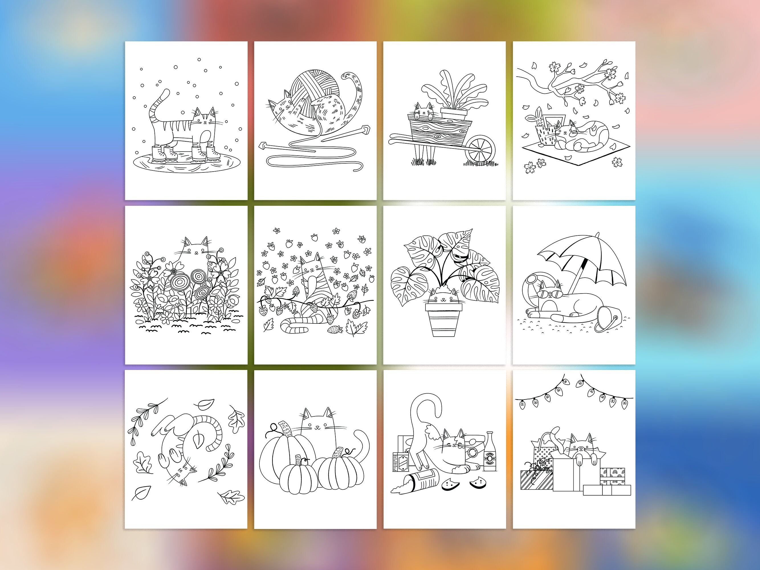 Printable Cat Coloring Pages, Whimsical Cat Illustrations, Cute Kitties ...