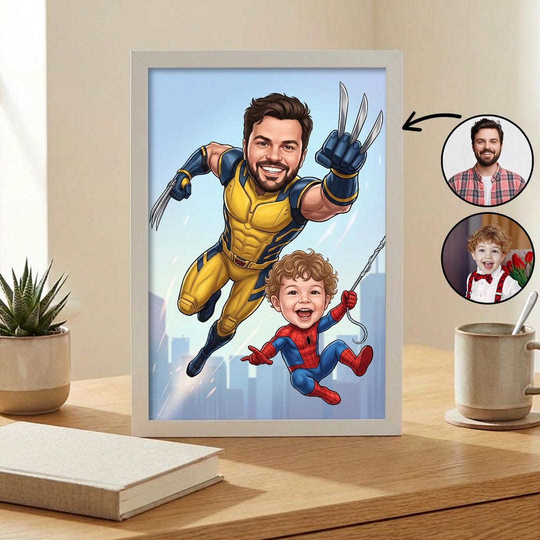 Custom Superhero Family Caricature From Photo, Personalized Dad and ...