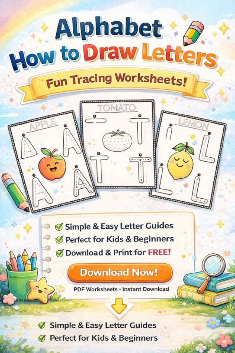 Alphabet Tracing and Drawing Worksheets, Preschool Handwriting Practice ...