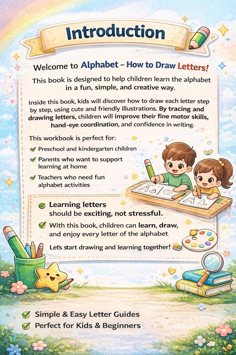 Alphabet Tracing and Drawing Worksheets, Preschool Handwriting Practice ...