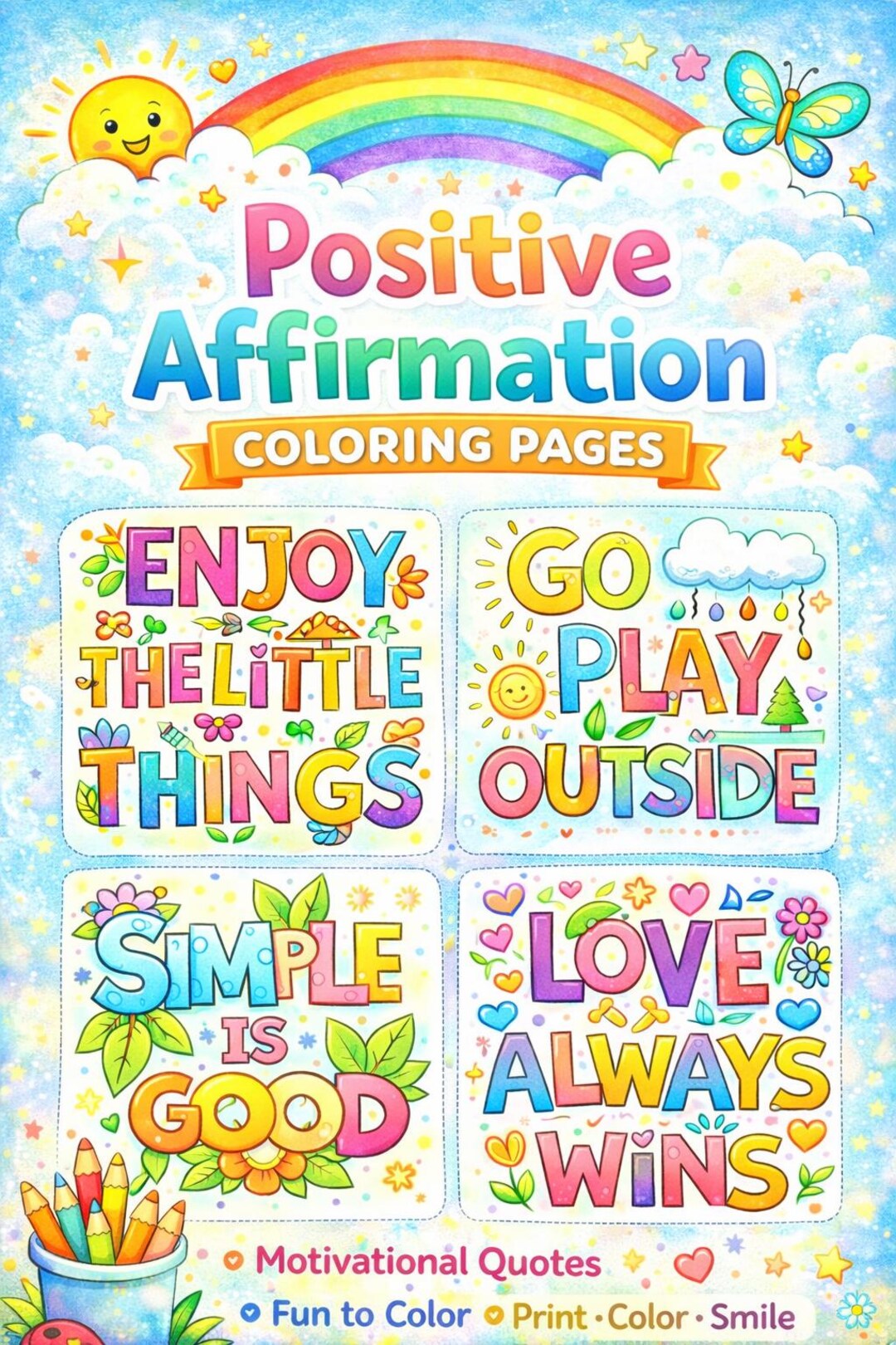 Positive Affirmation Coloring Pages for Kids, Inspirational Coloring ...