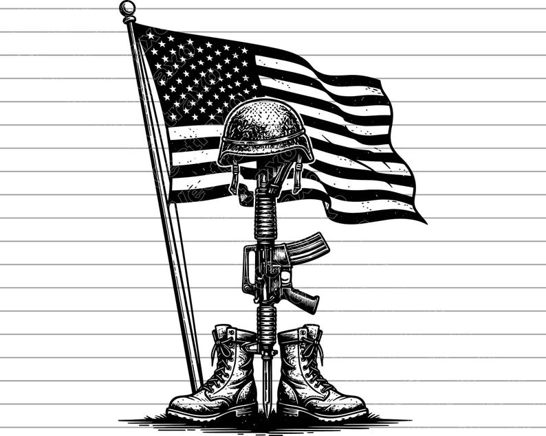 Fallen Soldier Memorial Clipart, Boots Rifle Helmet Flag (SVG PNG JPG ...