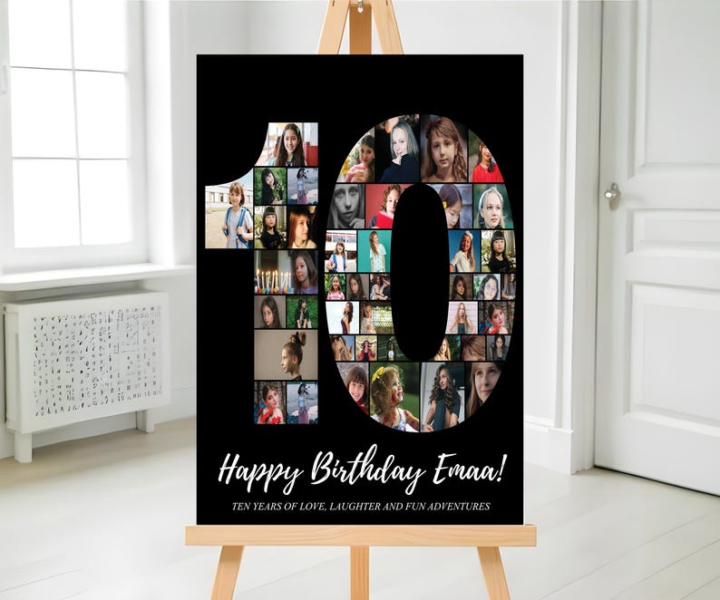 10th Birthday Collage Poster | Editable Canva Template | Modern Black ...
