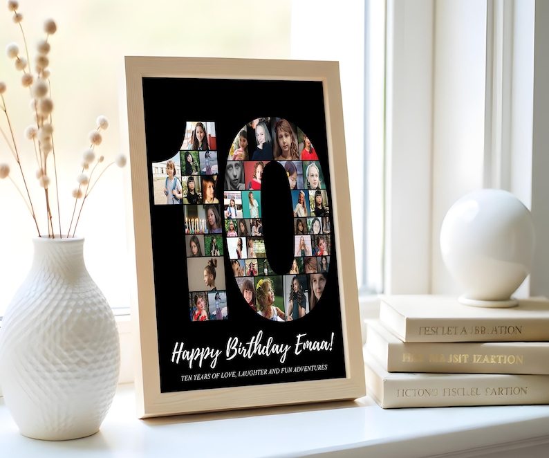 10th Birthday Collage Poster | Editable Canva Template | Modern Black ...