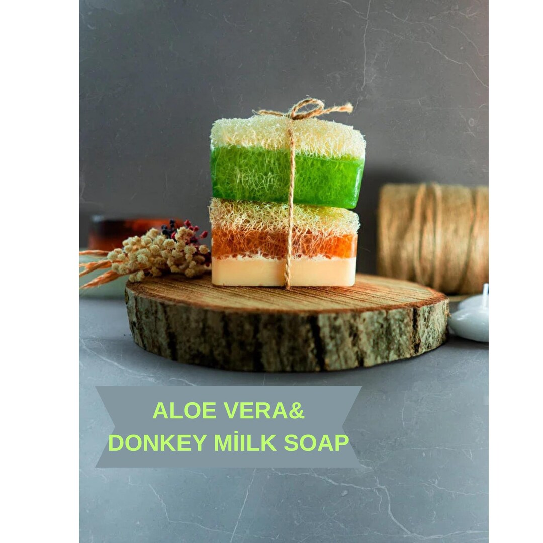 Handmade Donkey Milk Soap Set, Aloe Vera Natural Loofah, Skin Friendly ...