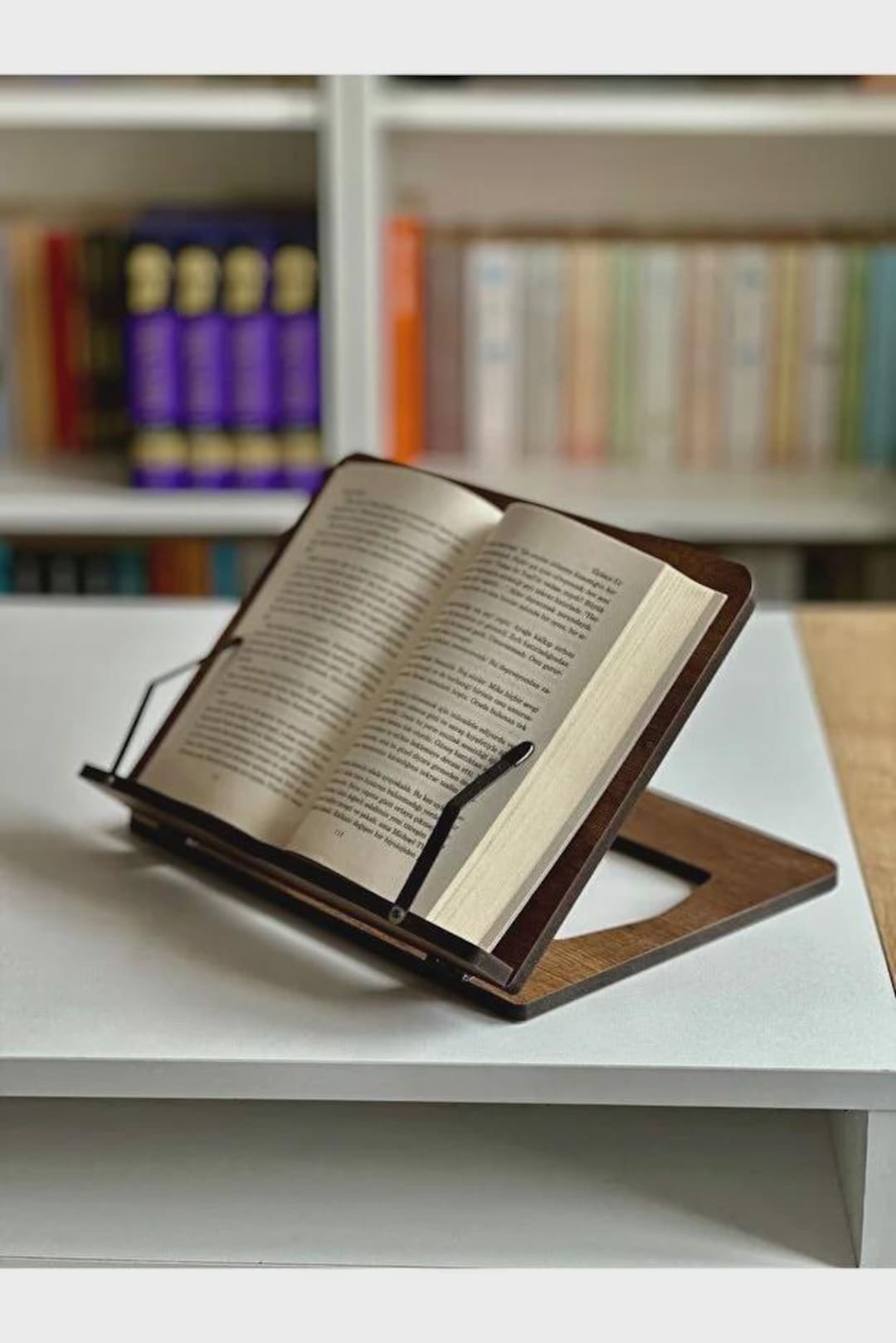 Adjustable Wooden Book Reading Stand, Walnut Color, for Bible Reading ...