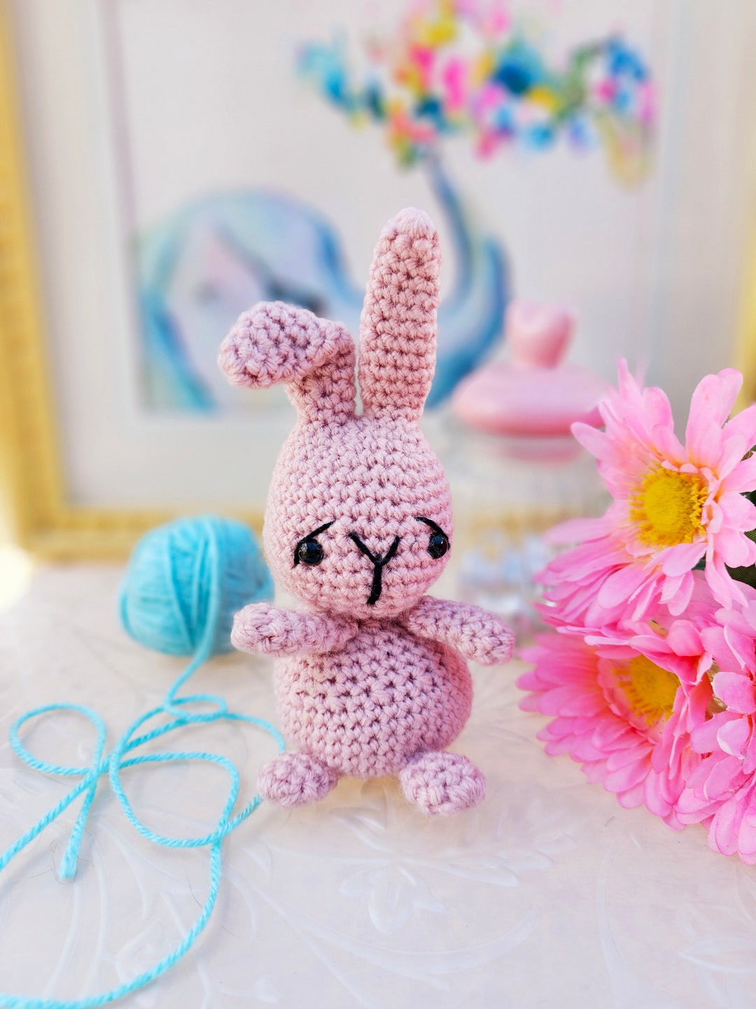 Finished Crochet Sweet Sad Pink Bunny Toy Amigurumi - Etsy
