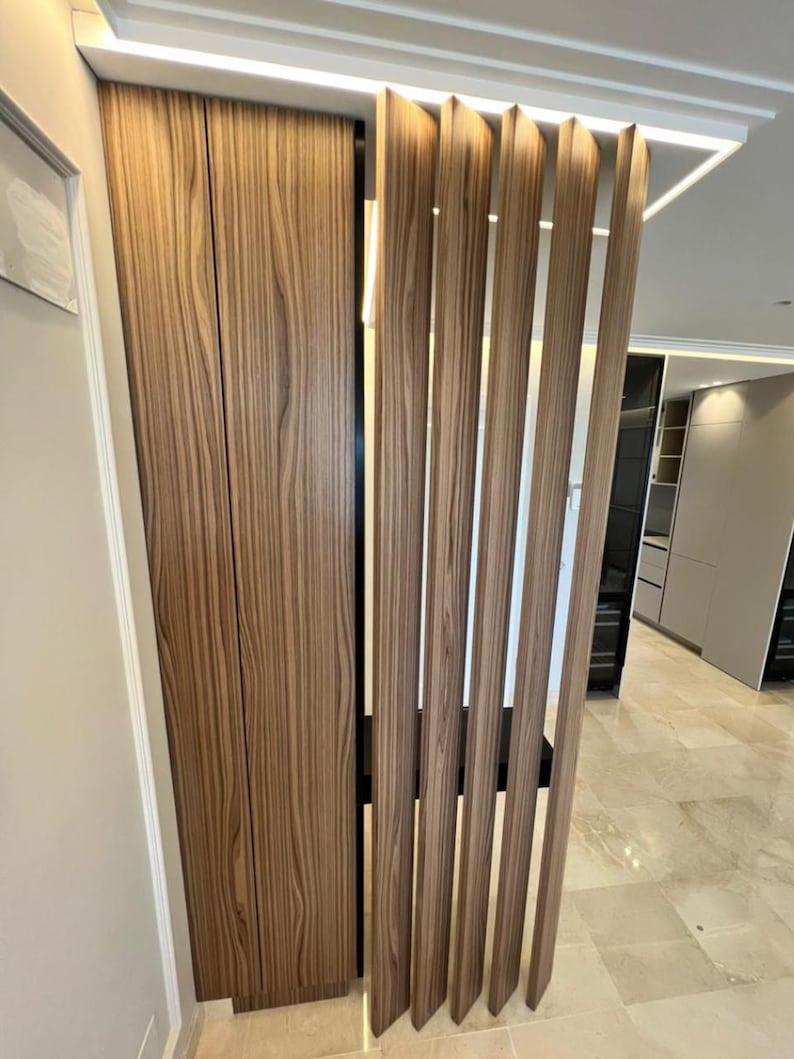 Wooden Slat Room Divider With Privacy Screen, Freestanding Custom ...