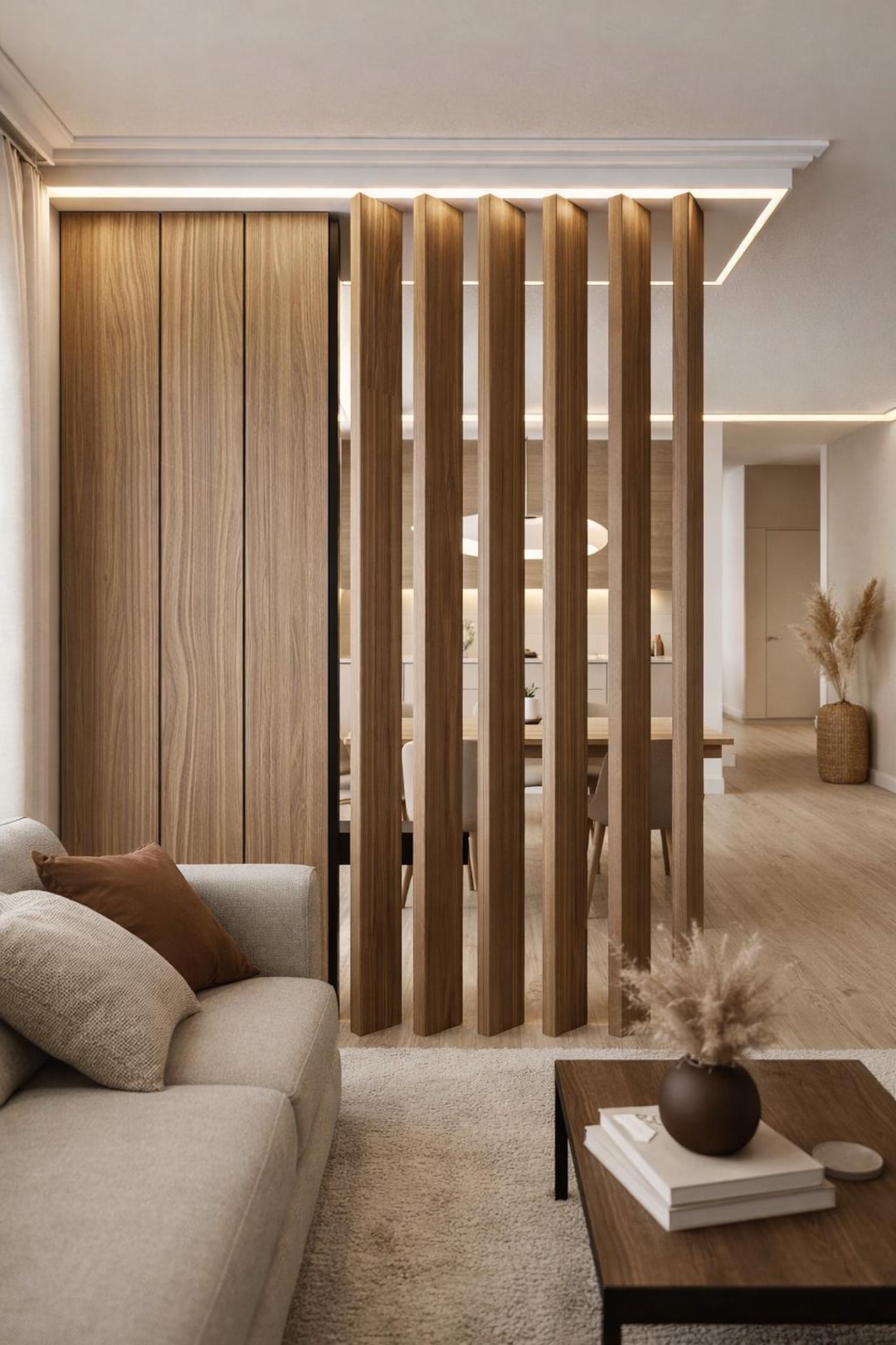 Wooden Slat Room Divider With Privacy Screen, Freestanding Custom ...