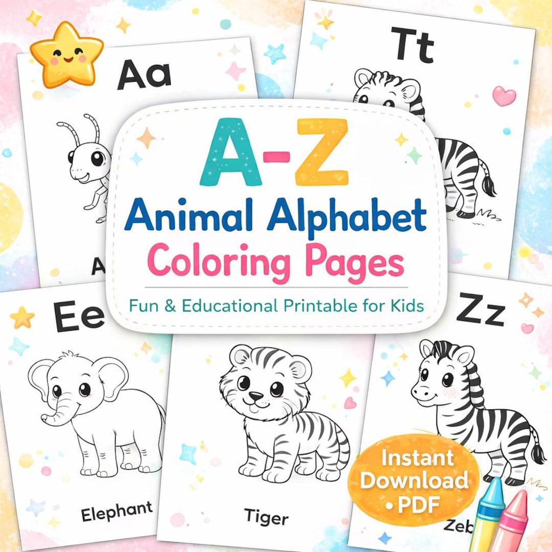 Animal Alphabet Coloring Pages Printable, A-Z ABC Coloring Book for ...