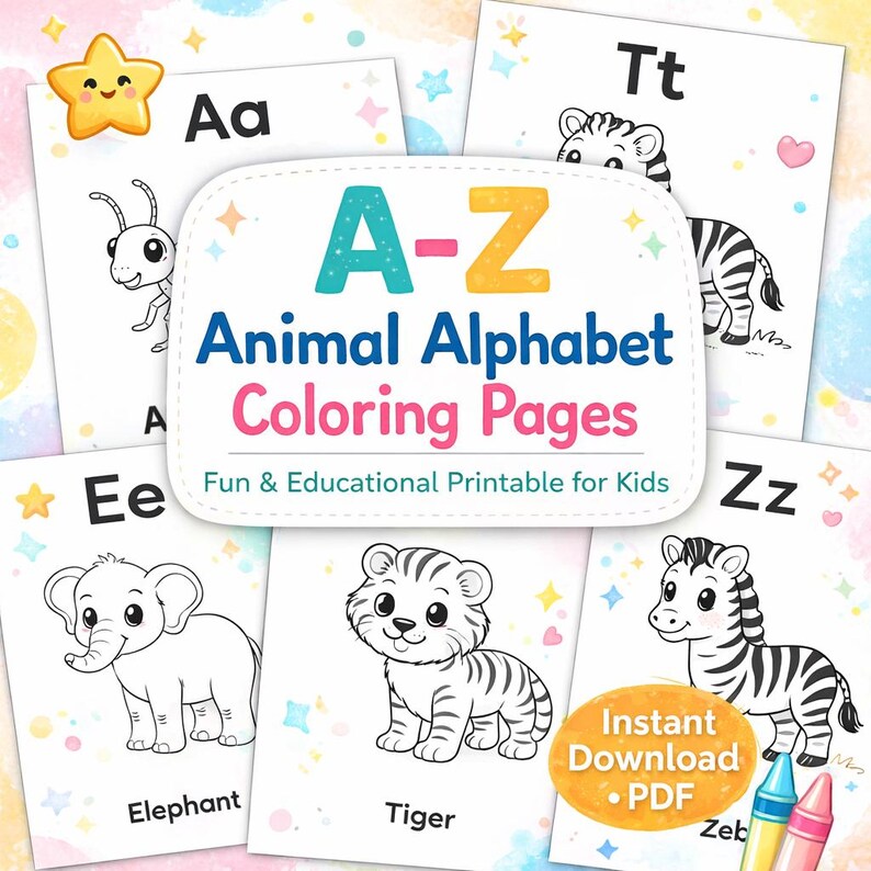 Animal Alphabet Coloring Pages Printable, A-Z ABC Coloring Book for ...