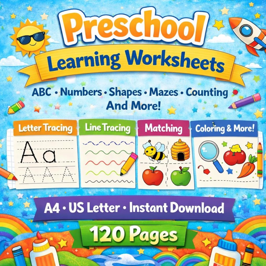 Preschool Learning Worksheets – ABC Letter Tracing, Numbers, Shapes ...