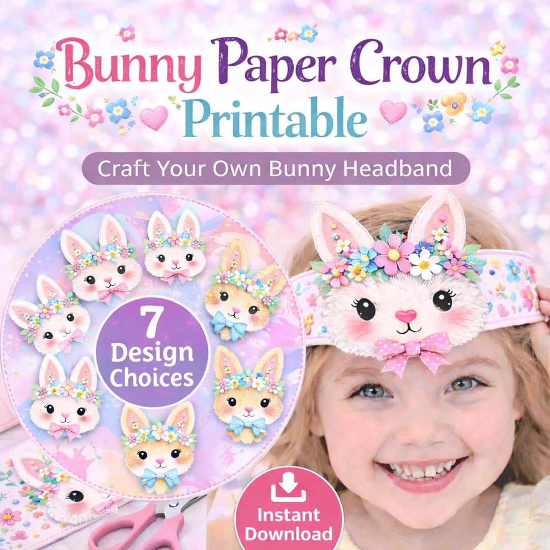 Bunny Paper Crown Printable, Easter Bunny Headband Craft for Kids, DIY ...