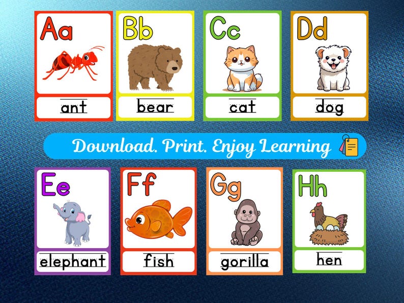 Animal Alphabet and Numbers Flashcards for Kids | Printable A6 Learning ...