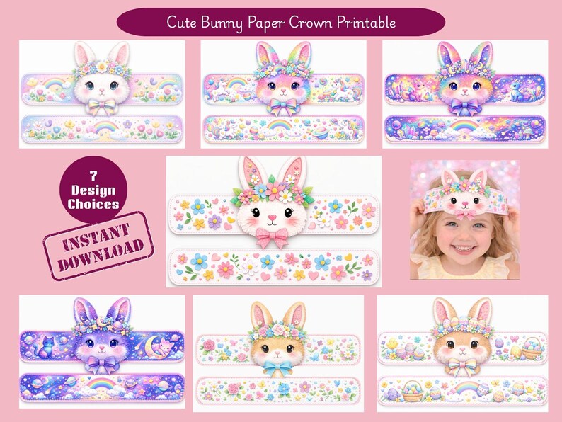 Bunny Paper Crown Printable, Easter Bunny Headband Craft for Kids, DIY ...