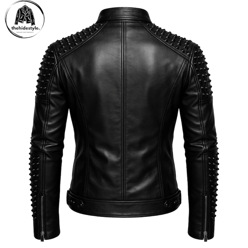 Mens Studded Motorcycle Leather Jacket Cafe Racer Punk Rock Gothic ...