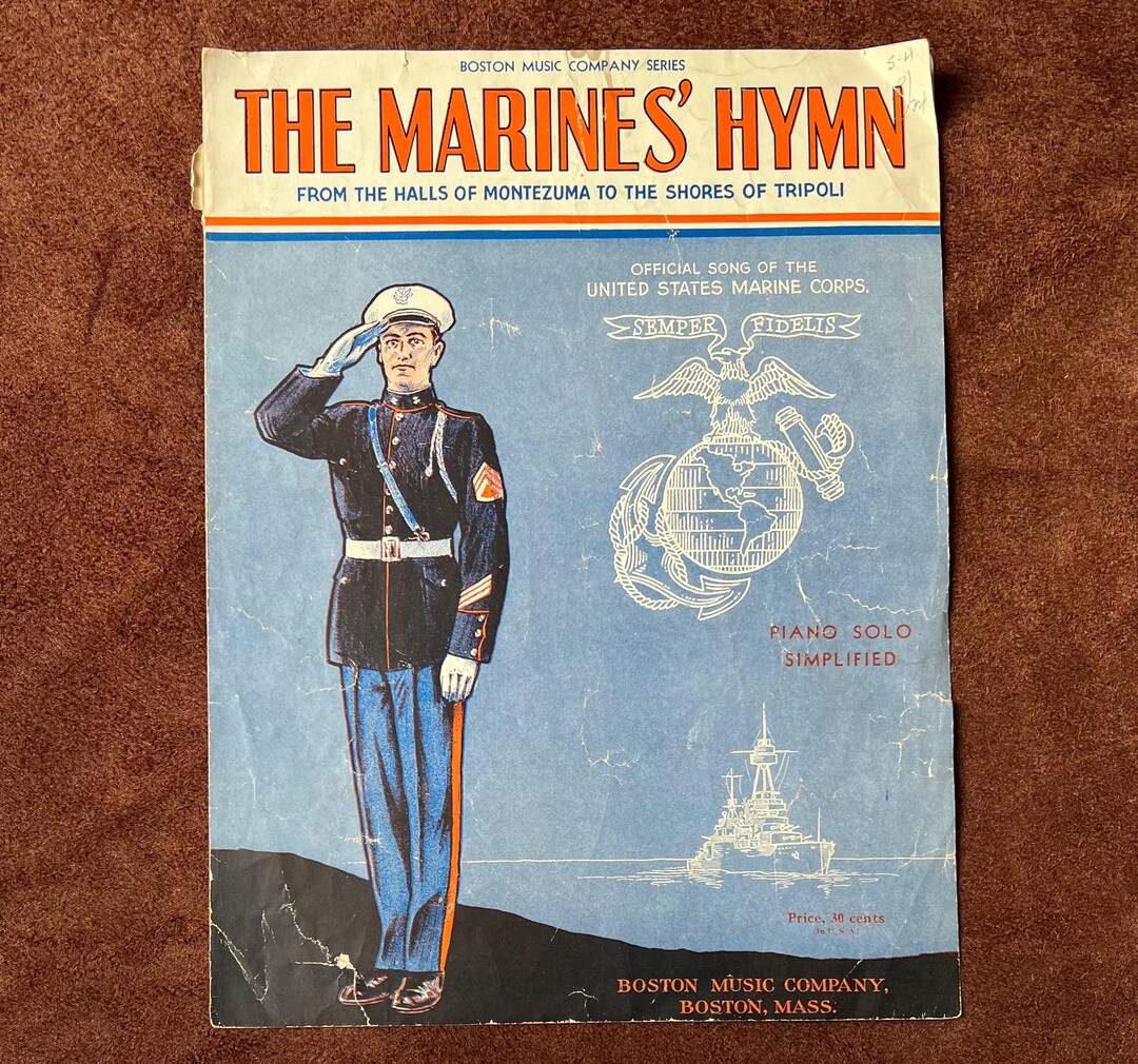 HIMNO DE LOS MARINES Partitura vintage de los años 40 - Etsy México