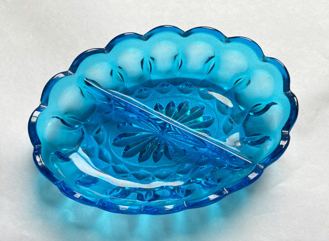Vintage Blue Glass Tray Dish - Etsy