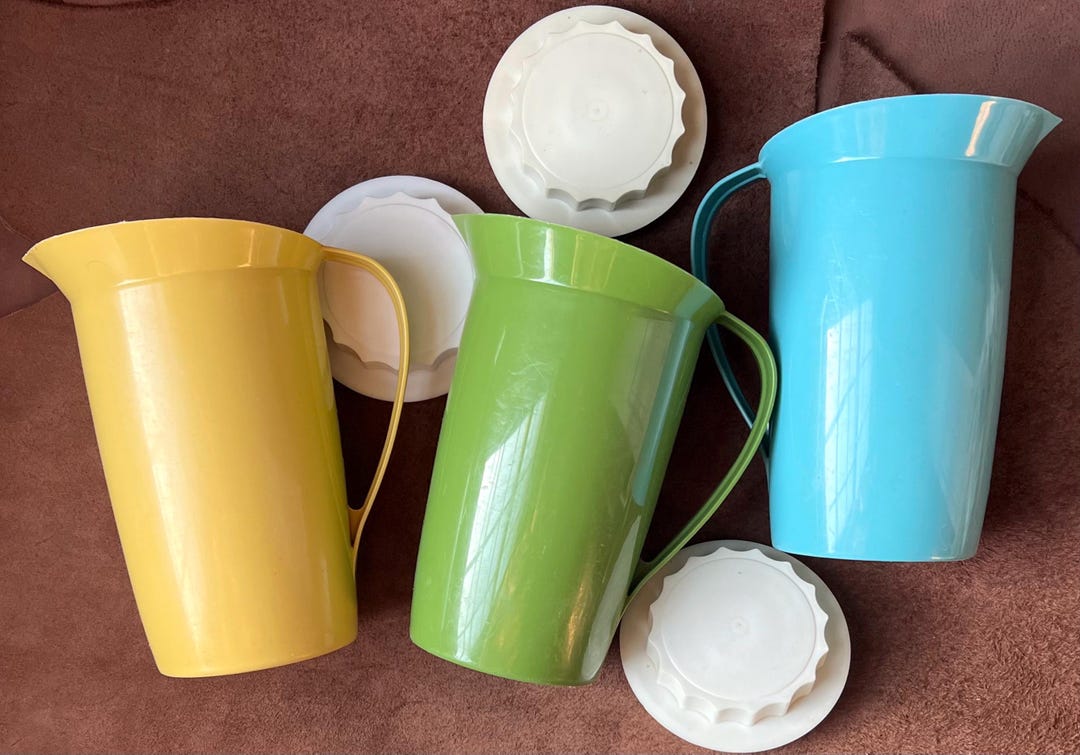 3 Colorful Vintage Plastic Drink Pitchers - Etsy