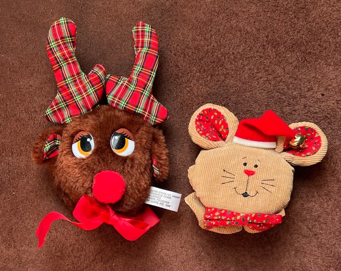 Cute 80s Christmas Door Knob Covers - Rudolph Reindeer and Mouse - Etsy