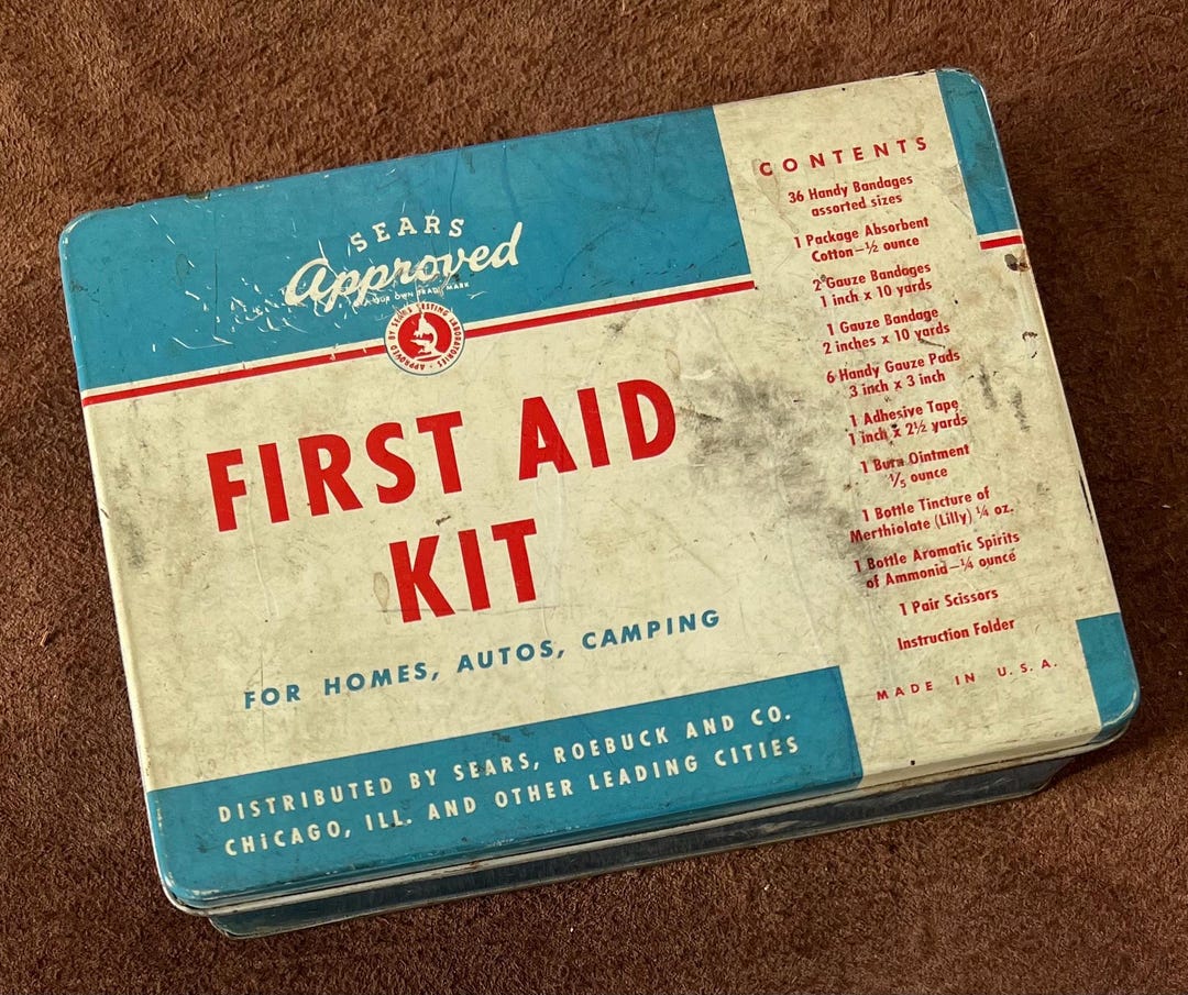 Vintage Metal FIRST AID KIT Container and Items - Etsy