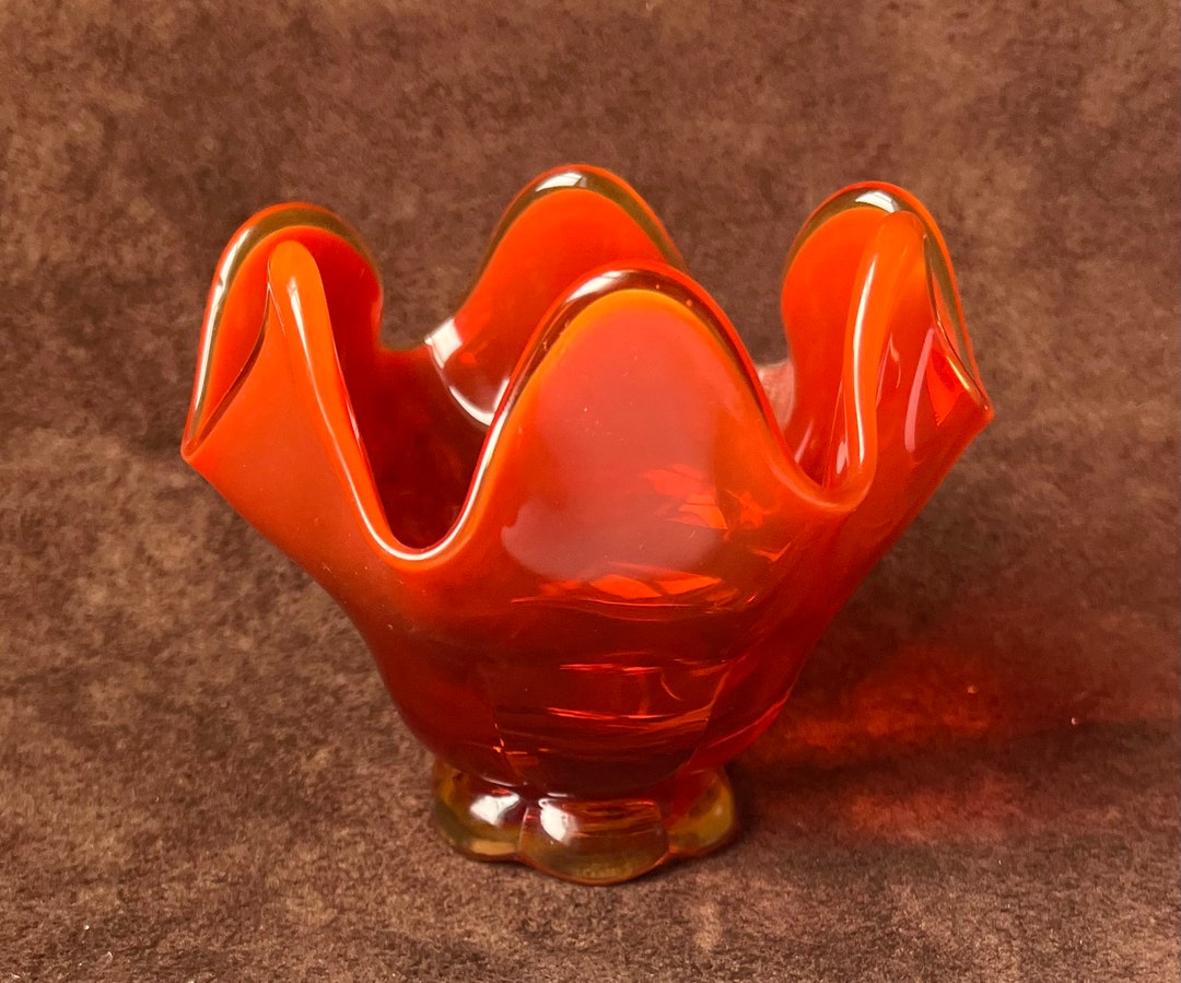 Vintage Retro Orange Colored Glass 6 Petal Dish - Etsy