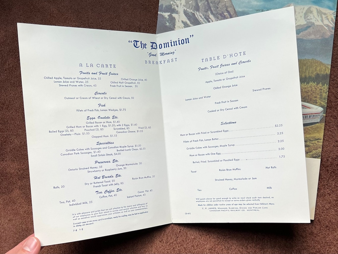 Vintage 1960s Canadian Pacific Railway Dining Car Menus - Etsy