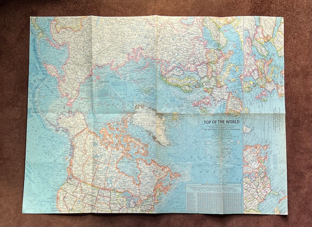 Vintage 1960s Top of the World Map - National Geographic - Etsy