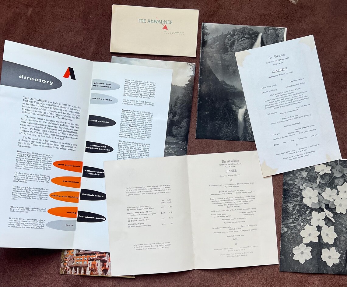 YOSEMITE National Park 50s 60s AHWAHNEE Lodge Memorabilia - Etsy