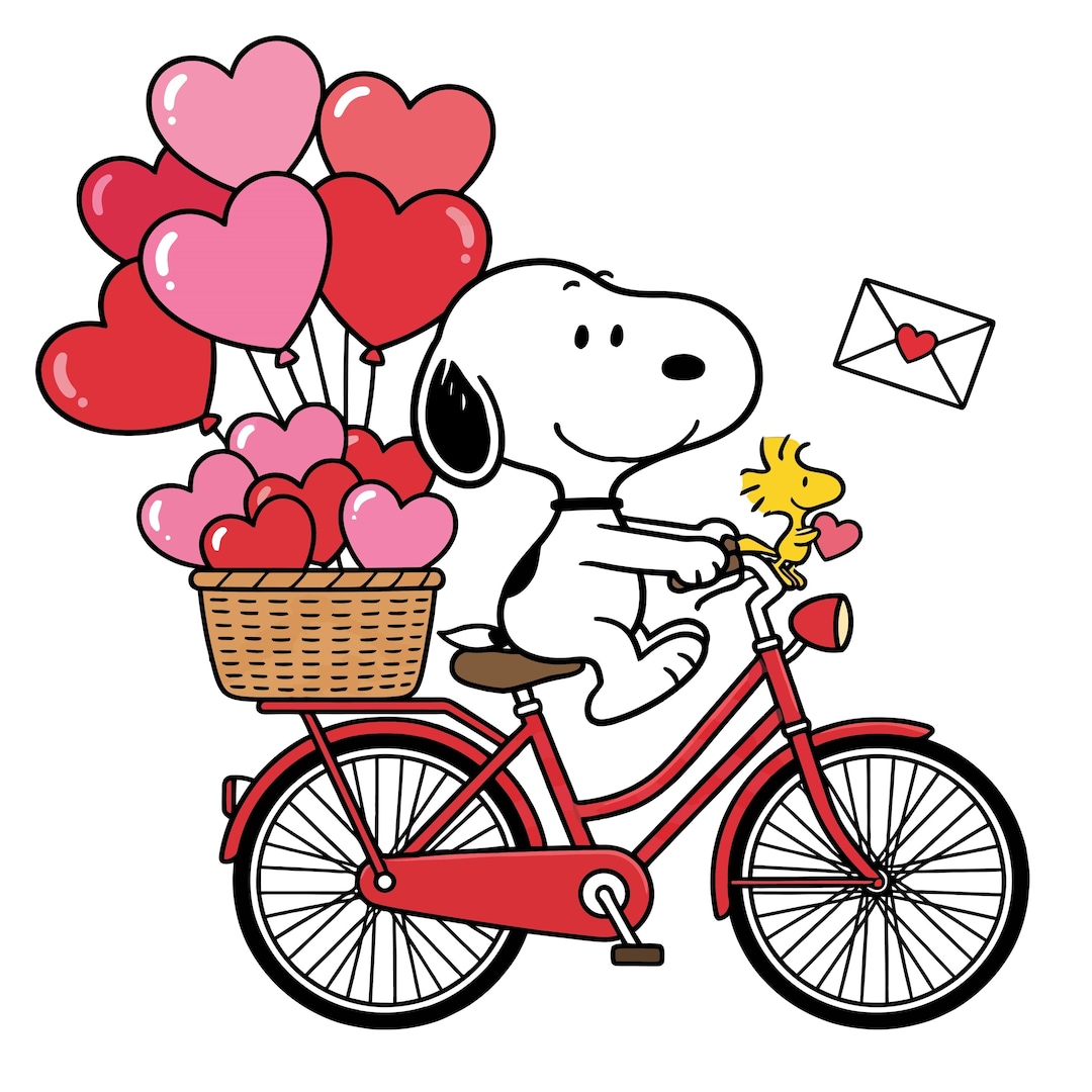 Valentine Day Snoopy Love Bicycle SVG PNG, Adorable Cartoon Puppy With ...